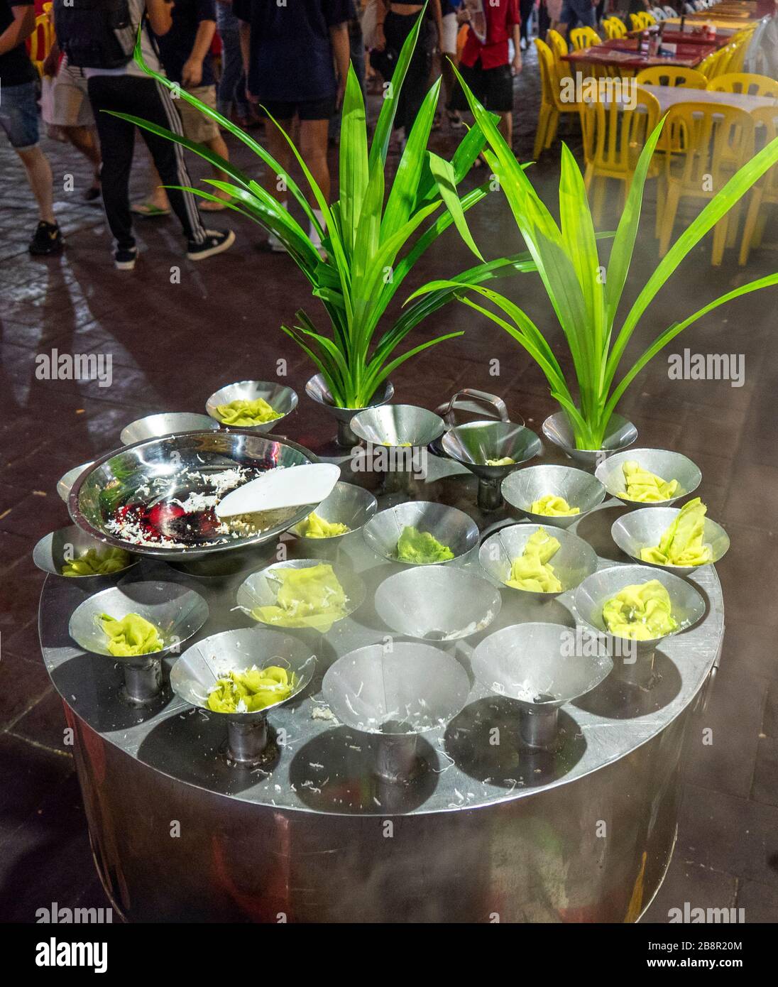 Steam cart and stainless steel molds for making sweet dessert putu ...