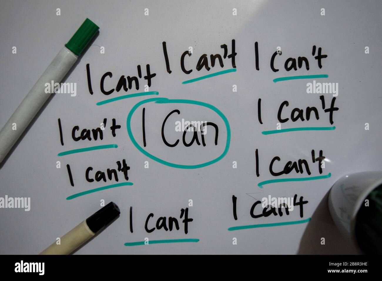 I can't I can't and I can text with keywords isolated on white board ...