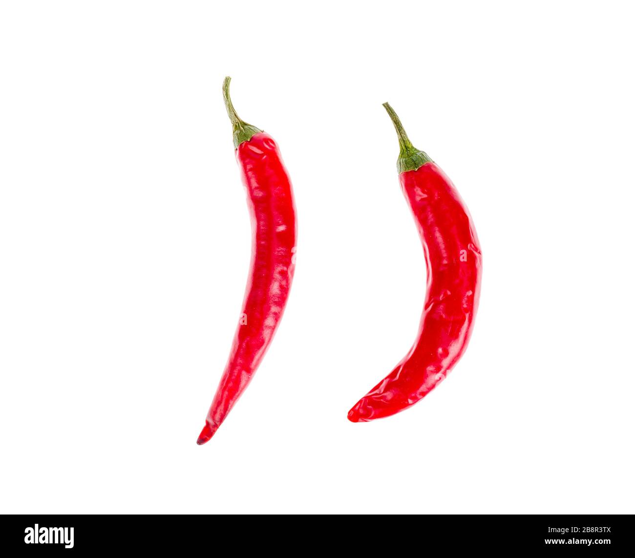 Two red small red chili peppers isolated on white background. Studio ...