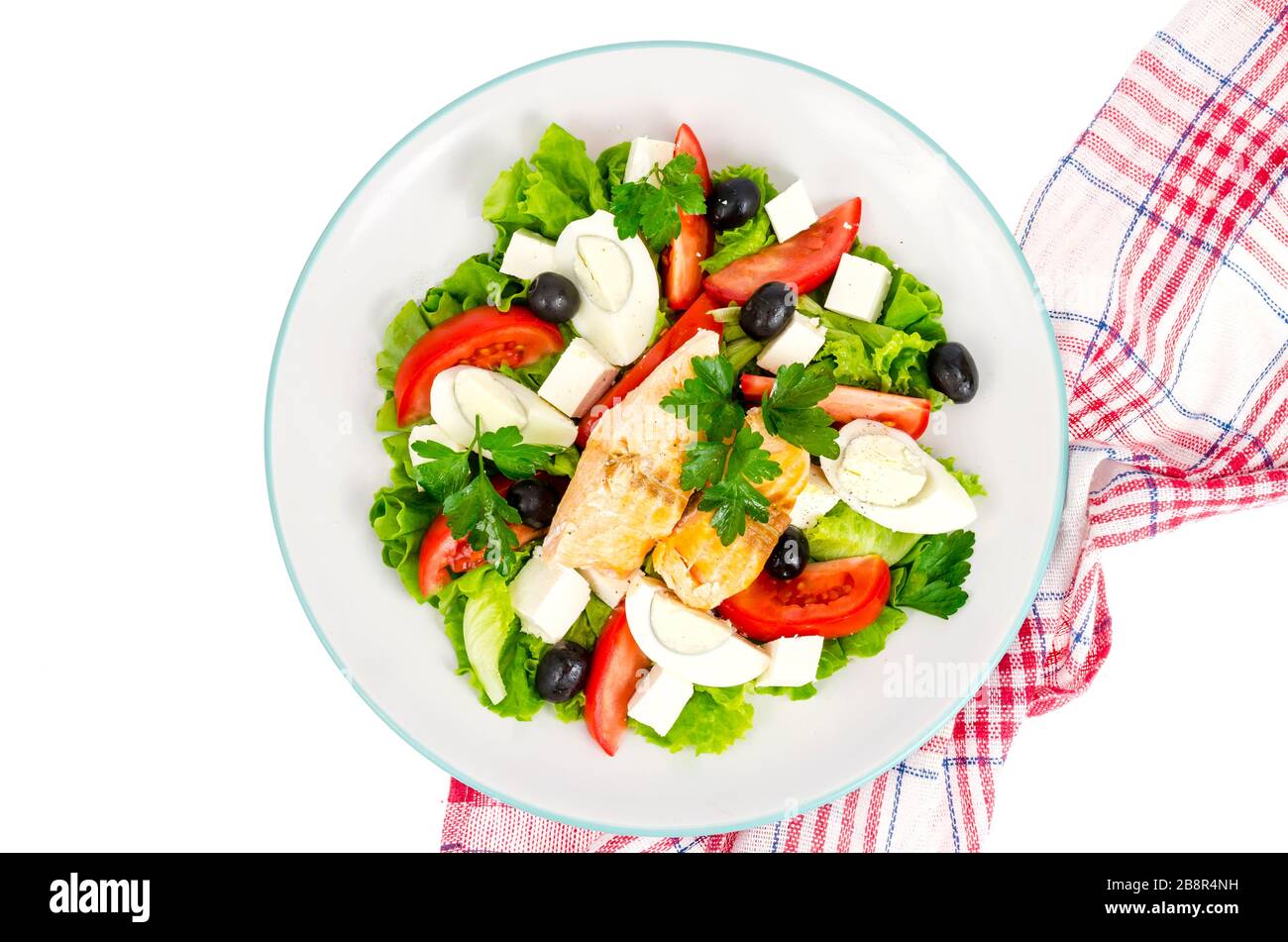 Lettuce, egg, fish, juice. Healthy eating. Studio Photo Stock Photo - Alamy