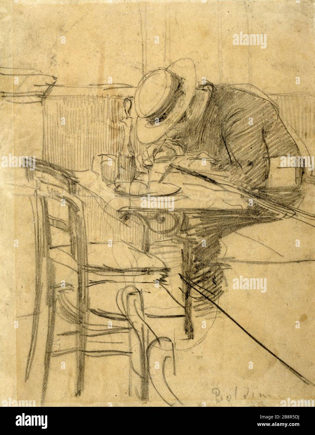 PAINTER HELLEU SEATED AT A TERRACE CAFE Giovanni Boldini (1842-1931 ...