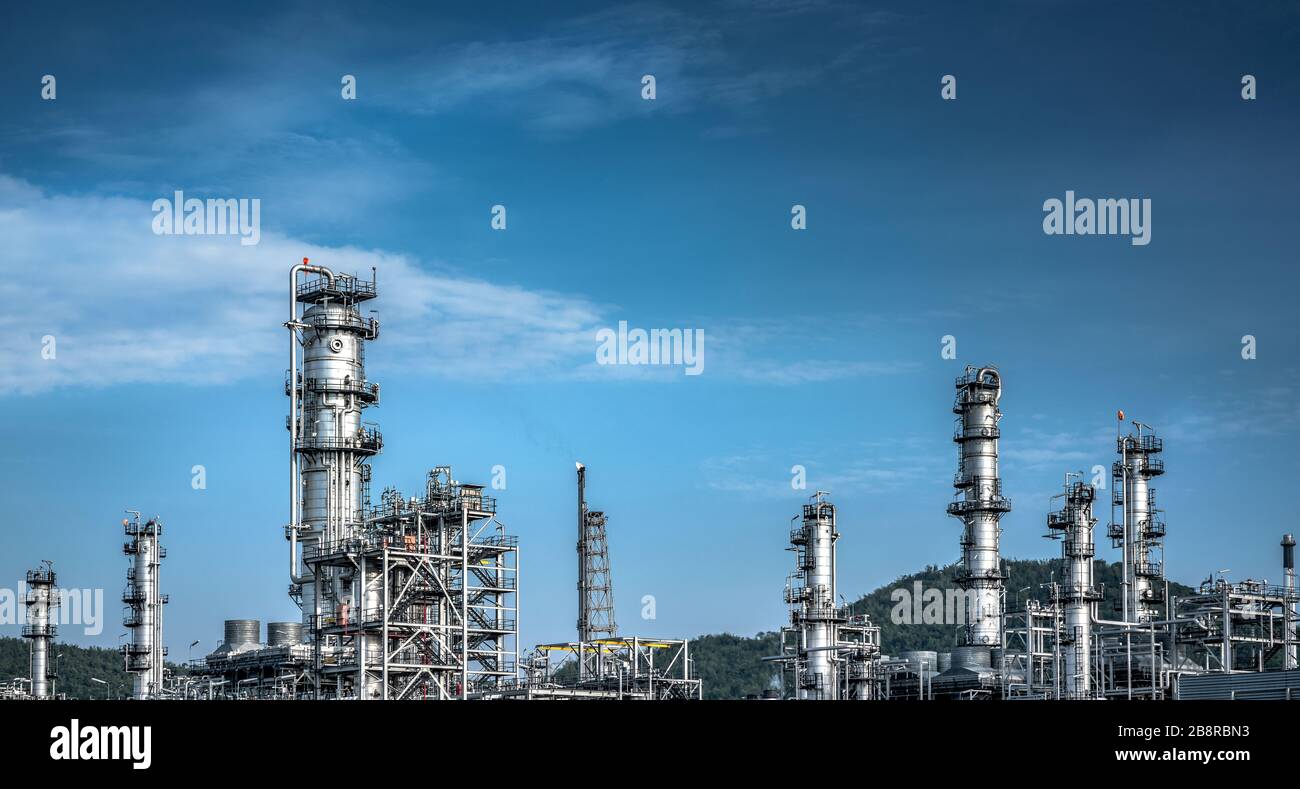 Close up Industrial view at oil refinery plant form industry zone with ...