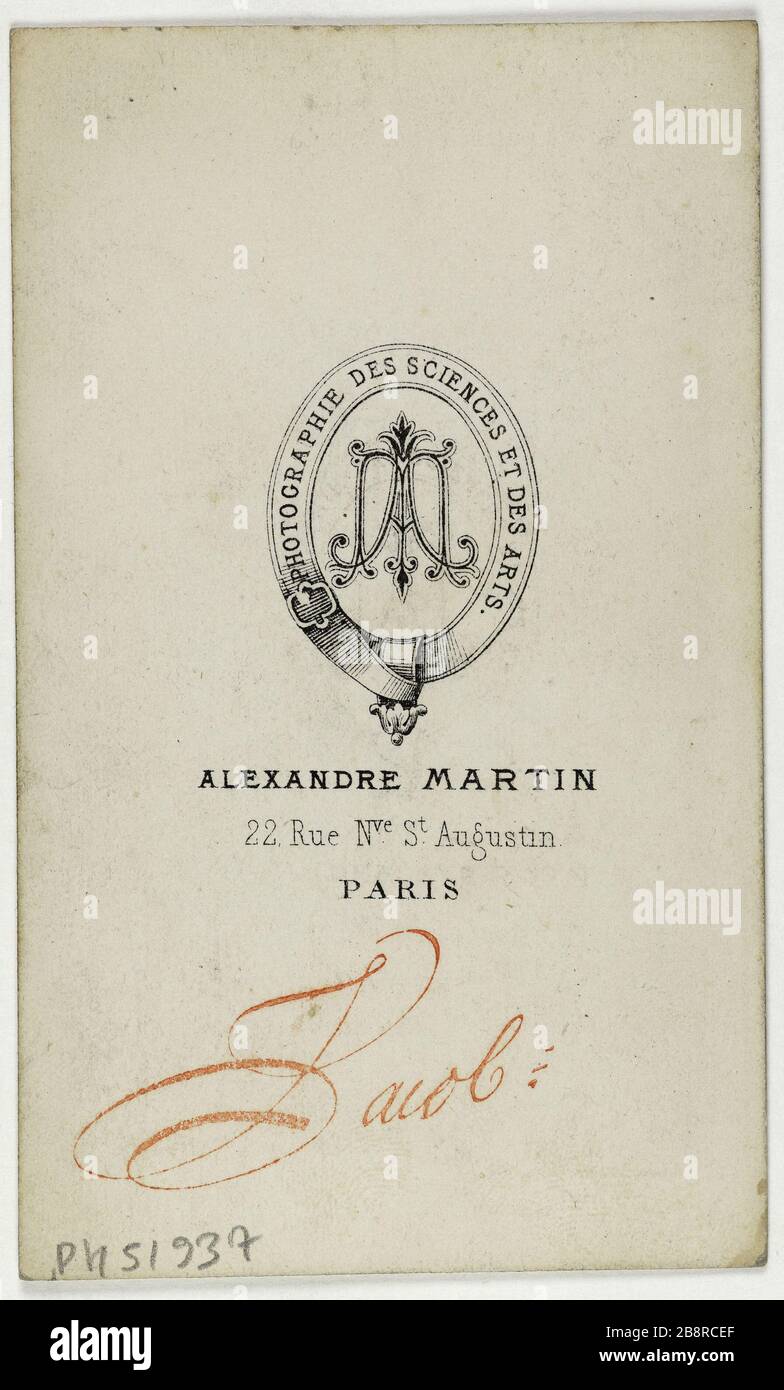 Portrait of Jacob (?) Portrait de Jacob. Carte de visite (verso).Tirage ...