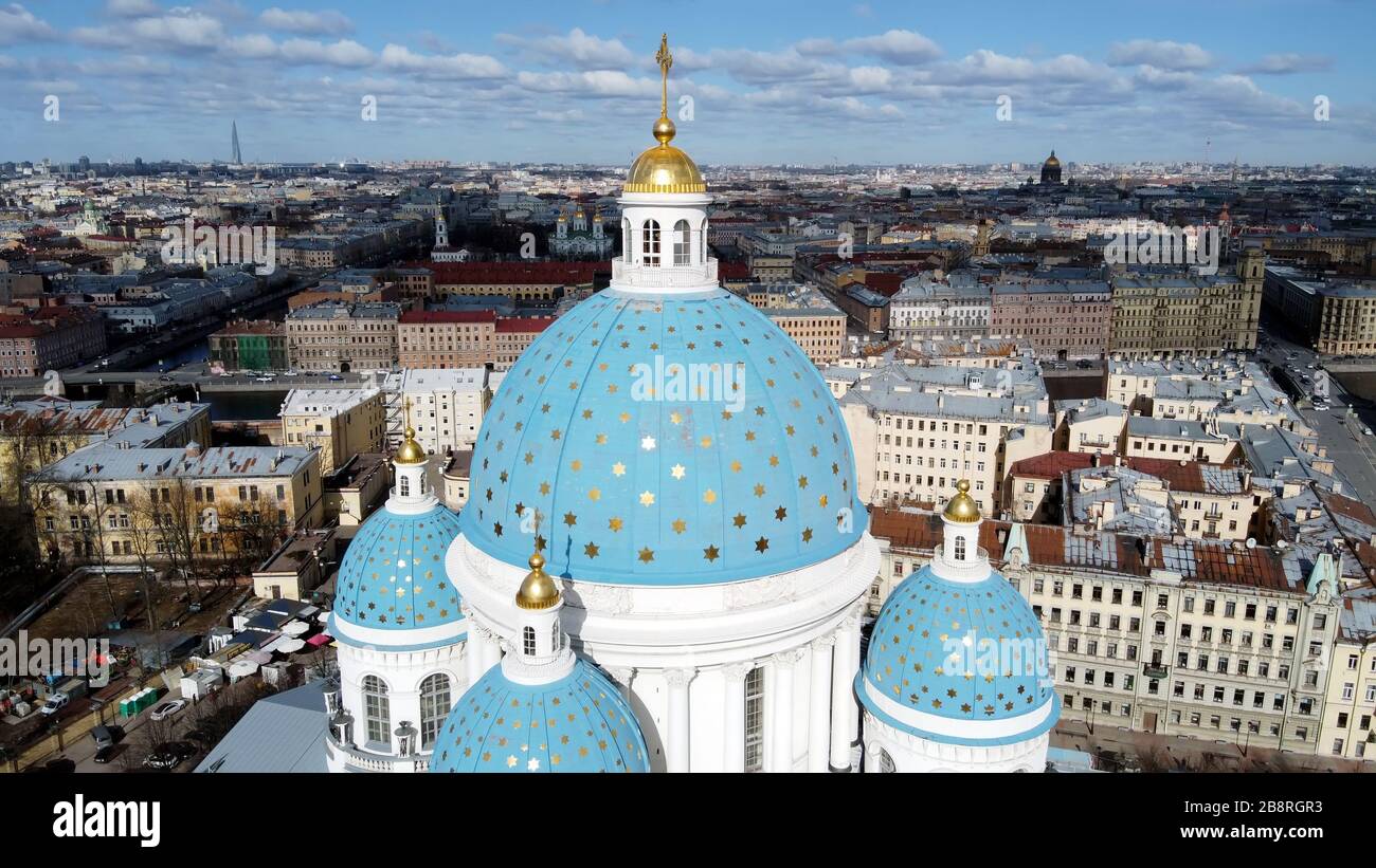Aerial view of Trinity Cathedral Orthodox church, St. Petersburg ...