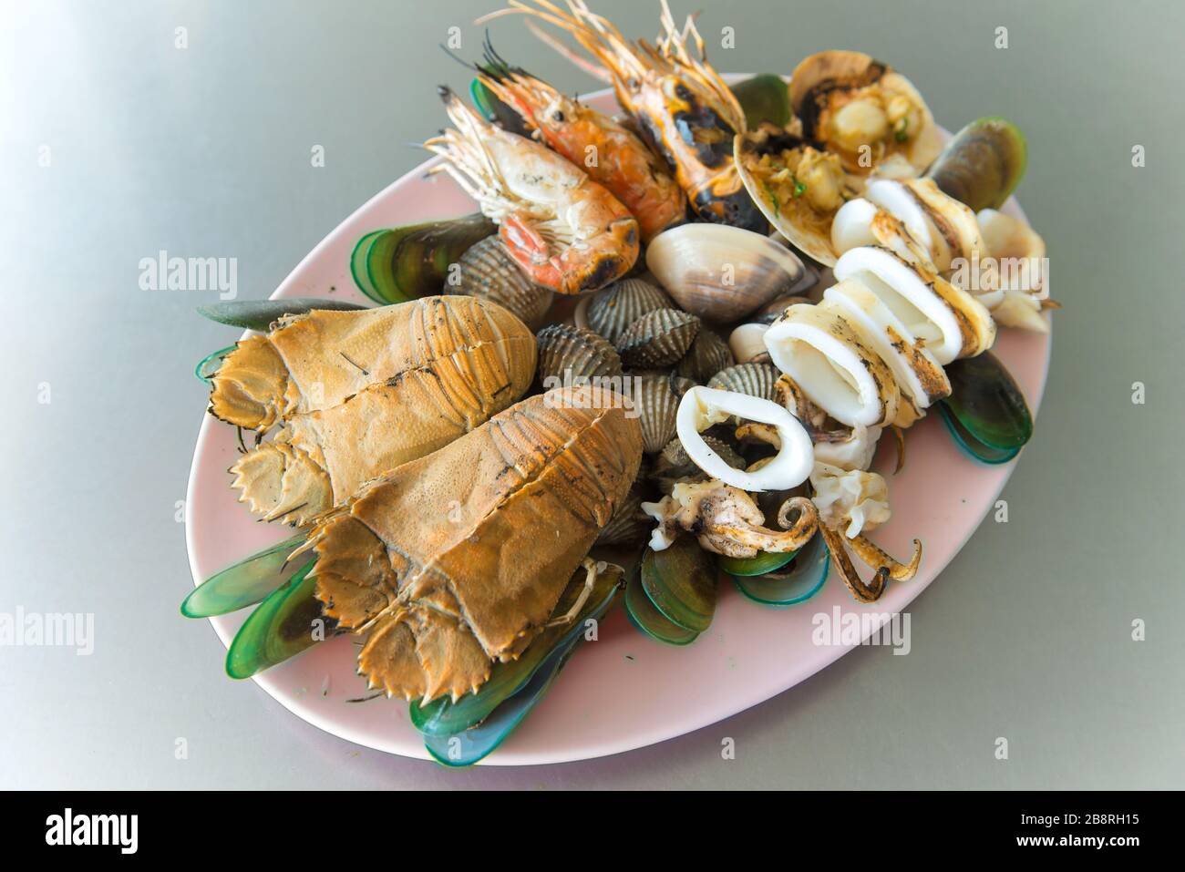 Grilled of Shellfish crustacean lobster and mussels seafood Stock Photo ...