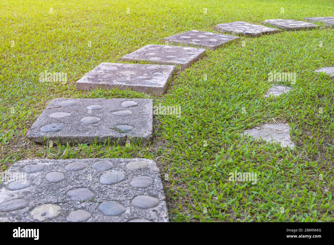 pathway with green grass in the garden Stock Photo - Alamy