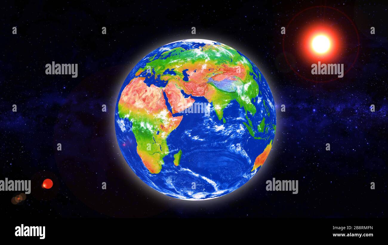 Earth globe and moon over star space background. Elements of this image ...