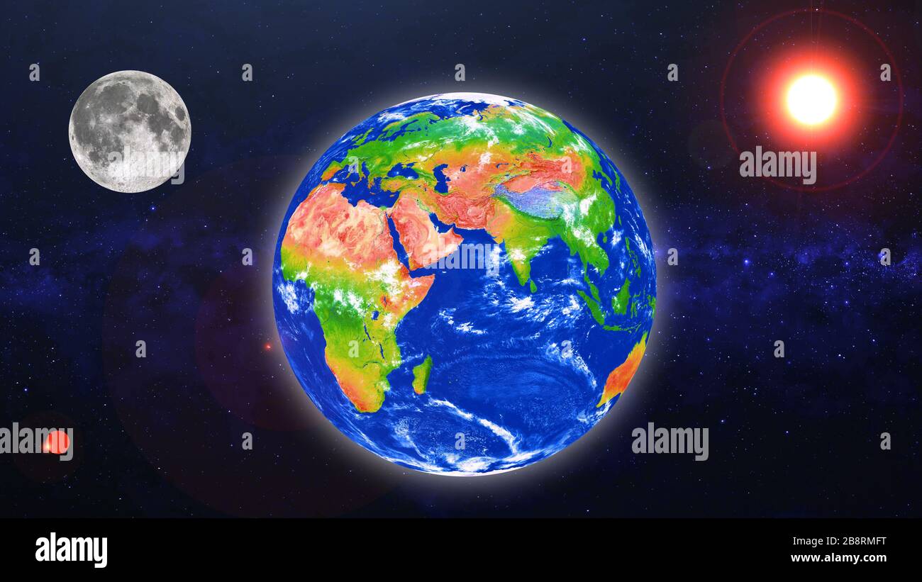 Earth globe and moon over star space background. Elements of this image ...