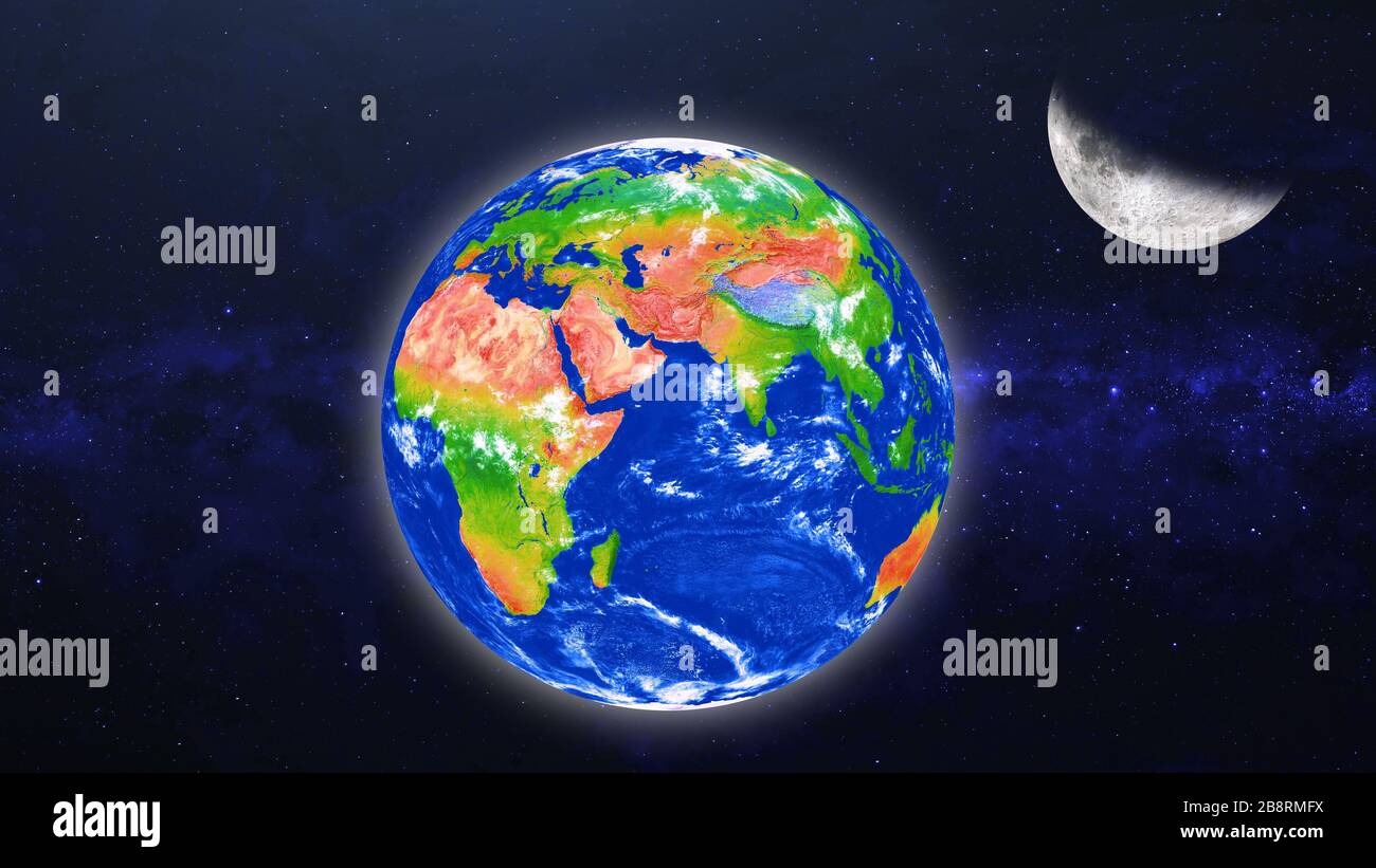 Earth globe and moon over star space background. Elements of this image ...