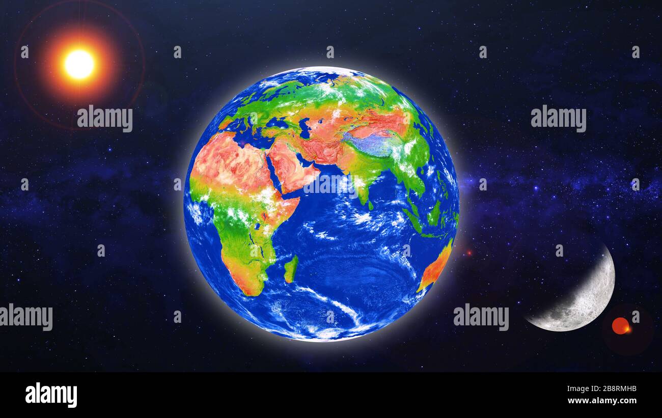 Earth globe and moon over star space background. Elements of this image ...