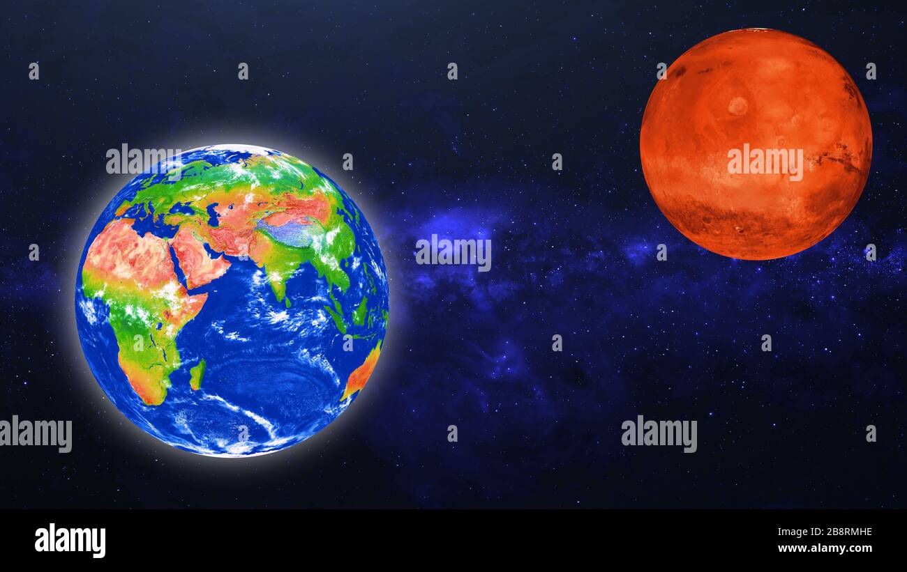 Earth globe and moon over star space background. Elements of this image ...