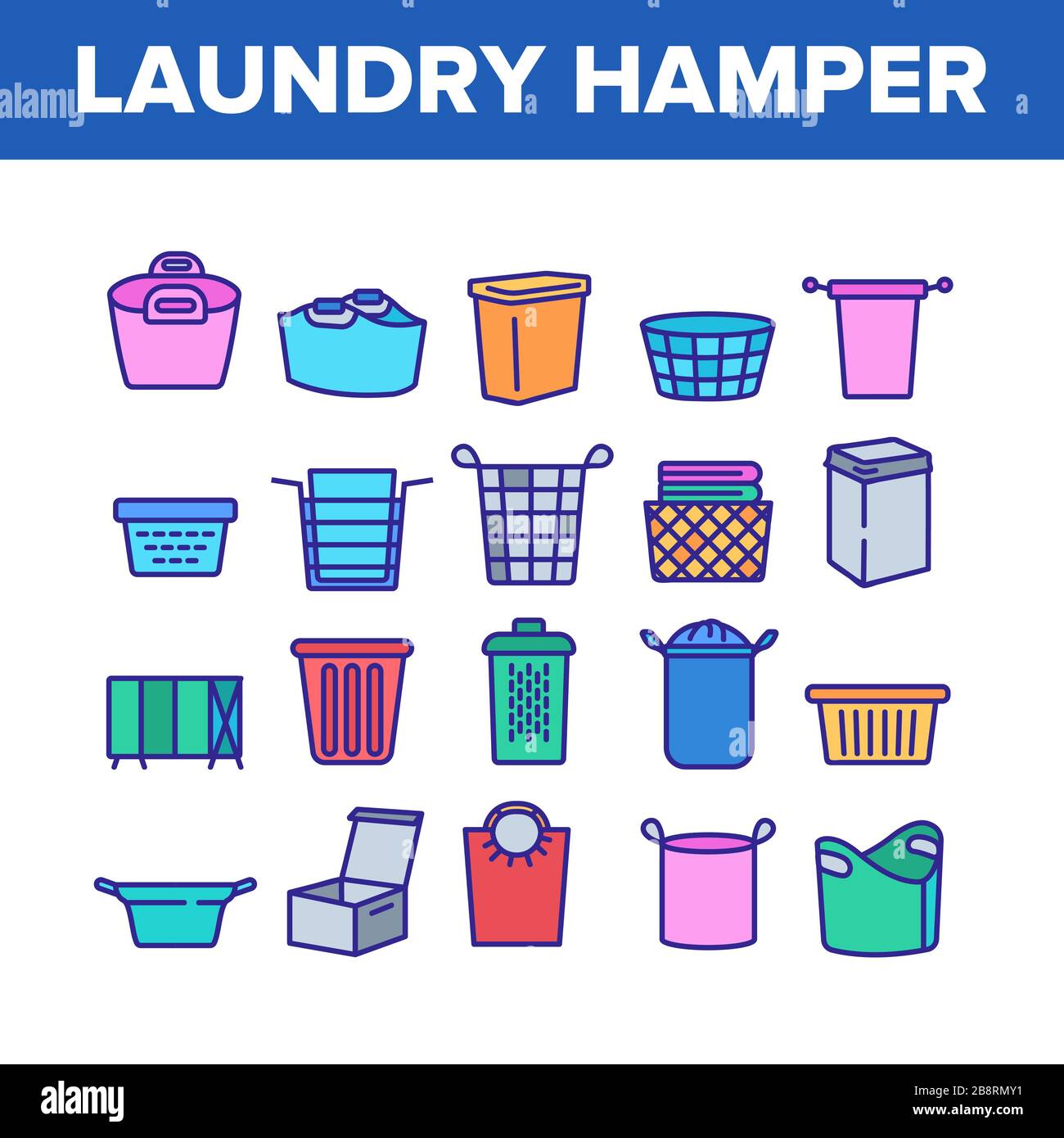 Laundry Hamper Basket Collection Icons Set Vector Stock Vector Image ...