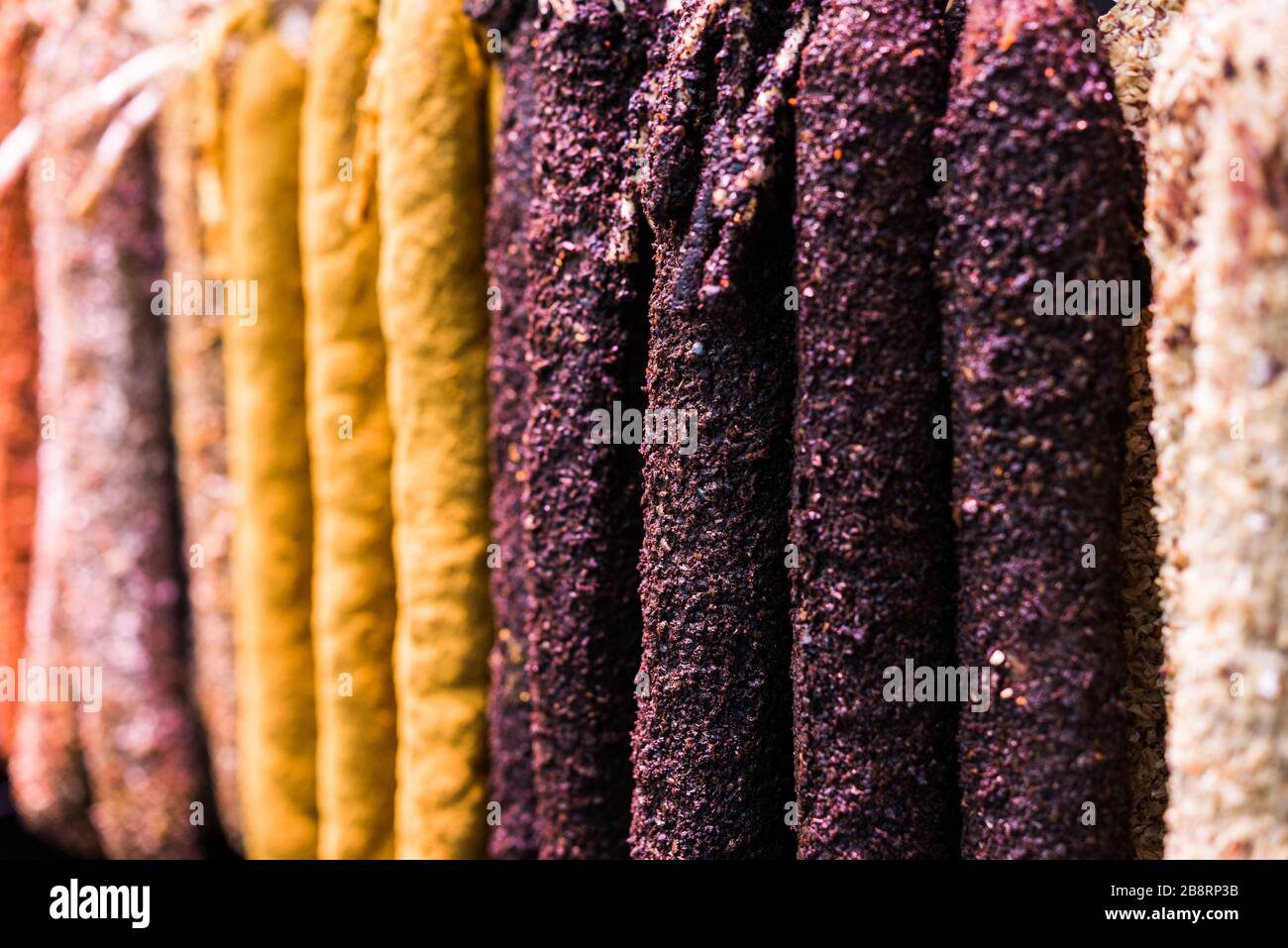 Selection of traditional colorful Italian delicatessen salami sausage ...