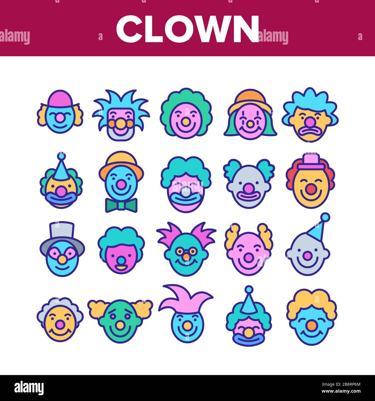 Clown Circus Character Collection Icons Set Vector Stock Vector Image ...