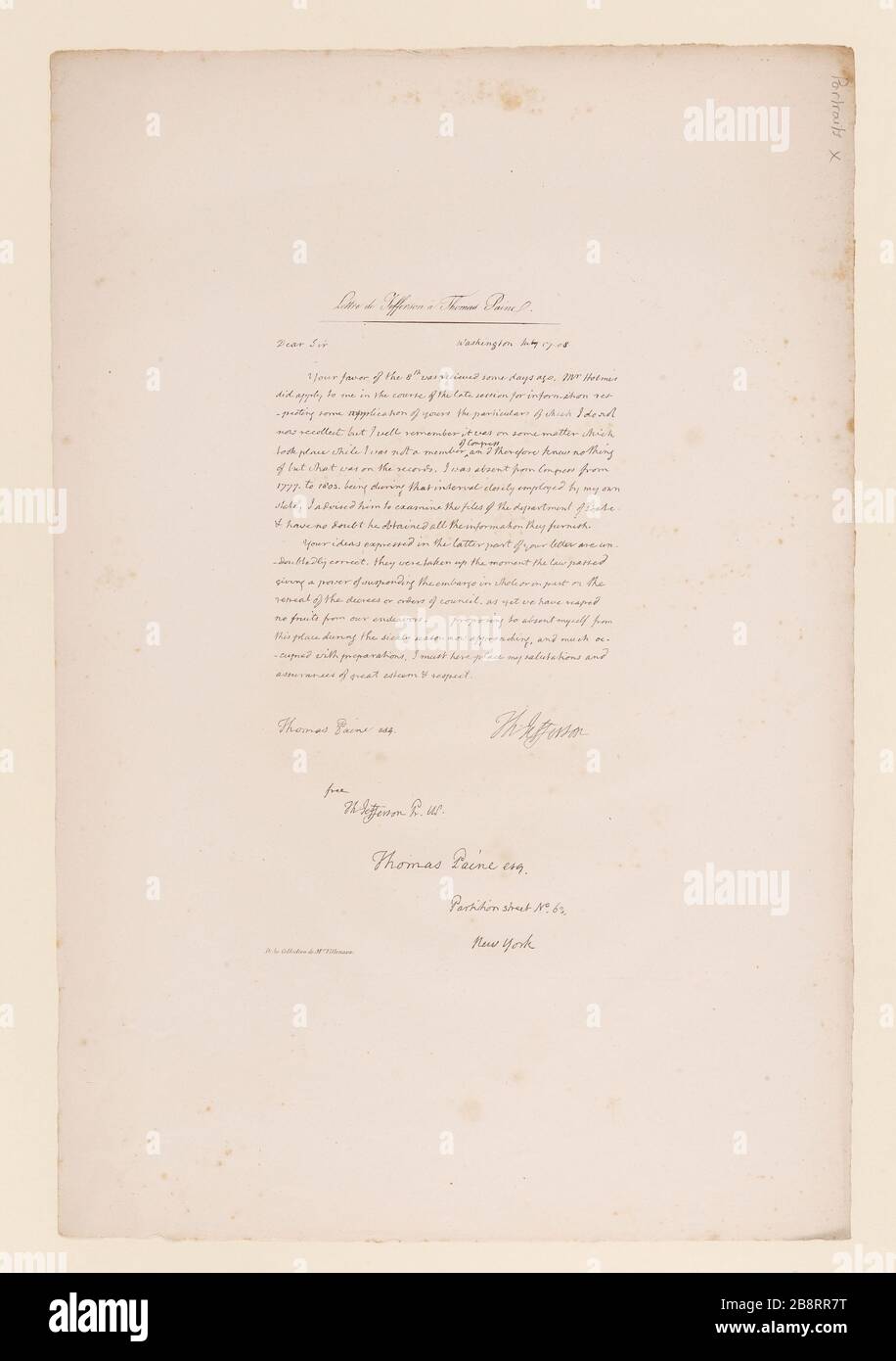 Jefferson's letter to Thomas Paine Stock Photo - Alamy
