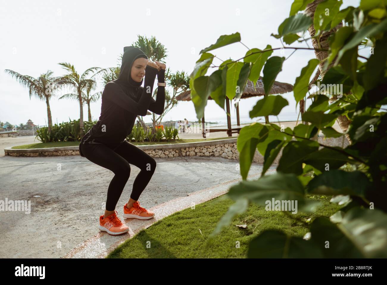 attractive sport muslim woman with hijab exercise outdoor Stock Photo ...