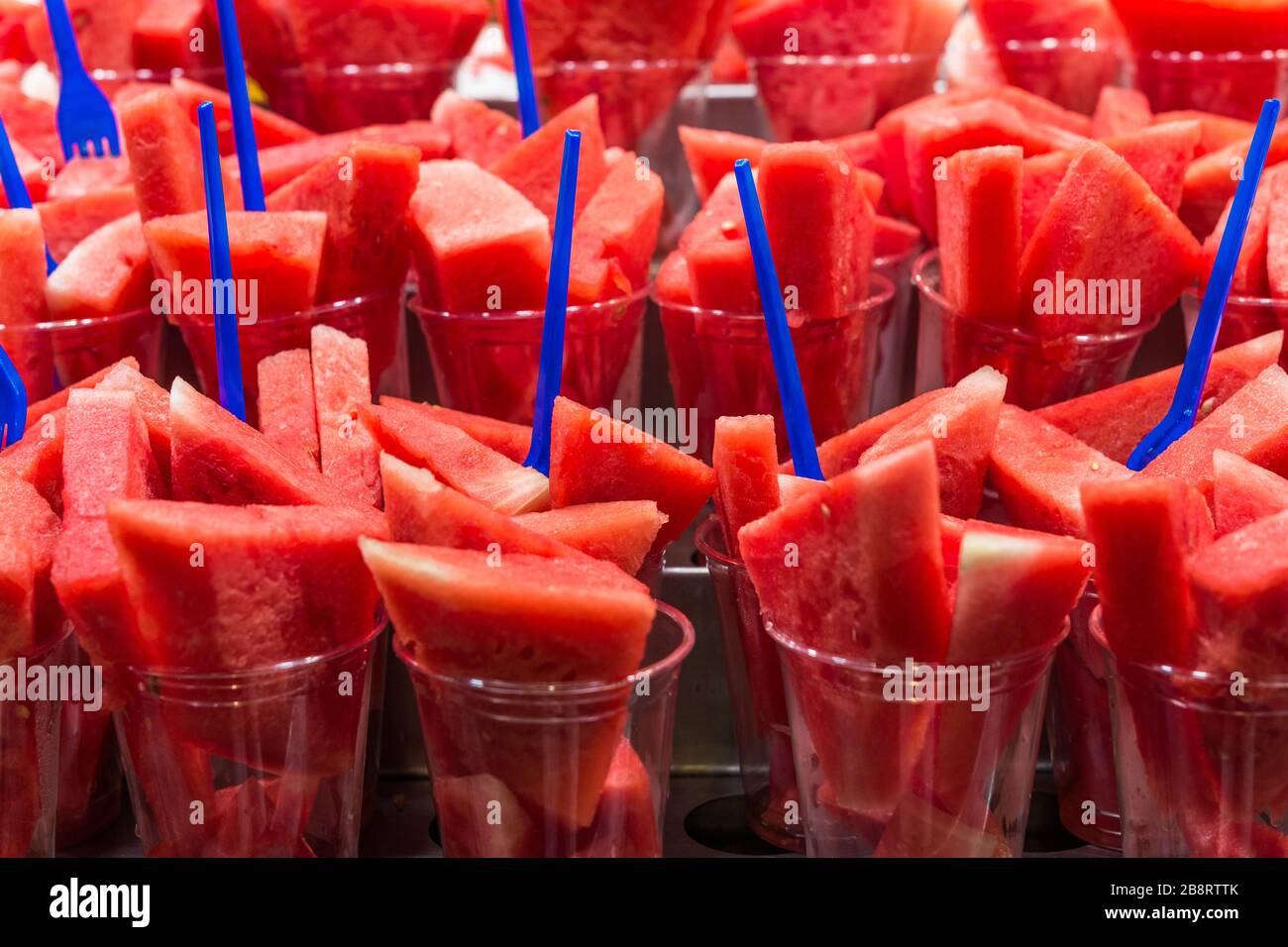 Watermelon mix ready to eat at the farmers market stall Stock Photo - Alamy