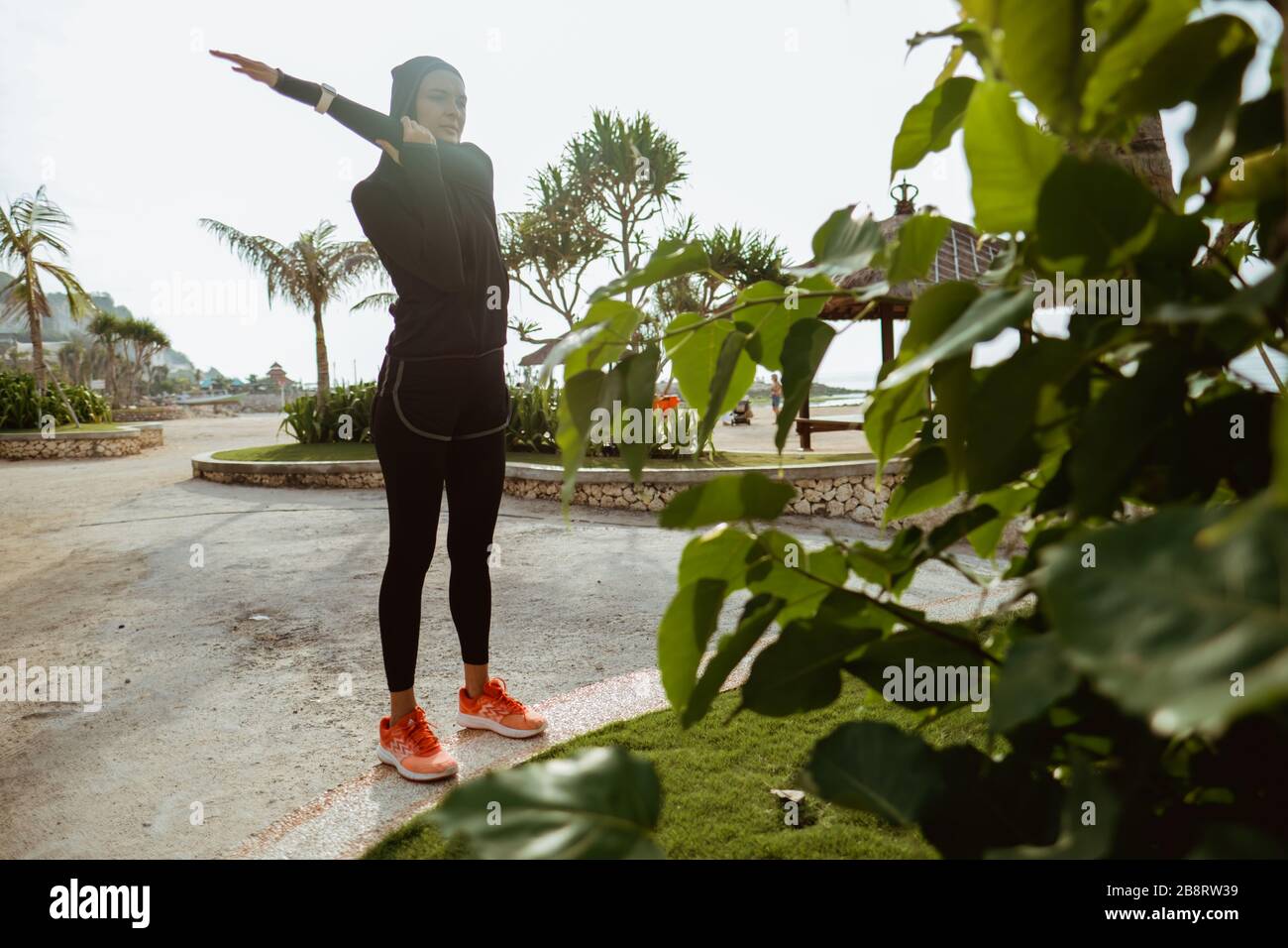 attractive sport muslim woman with hijab exercise outdoor Stock Photo ...