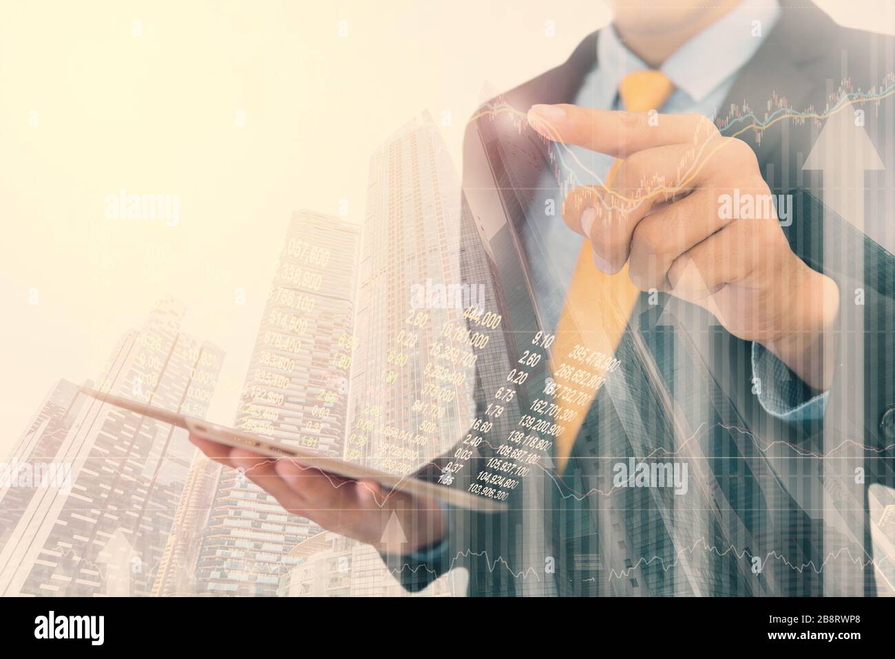 business man Trading concept using the tablet with financial graph on ...