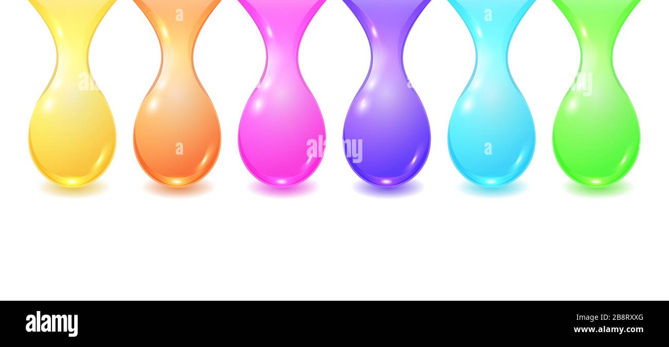 Vector set of colorful rainbow falling ink drops isolated on white ...