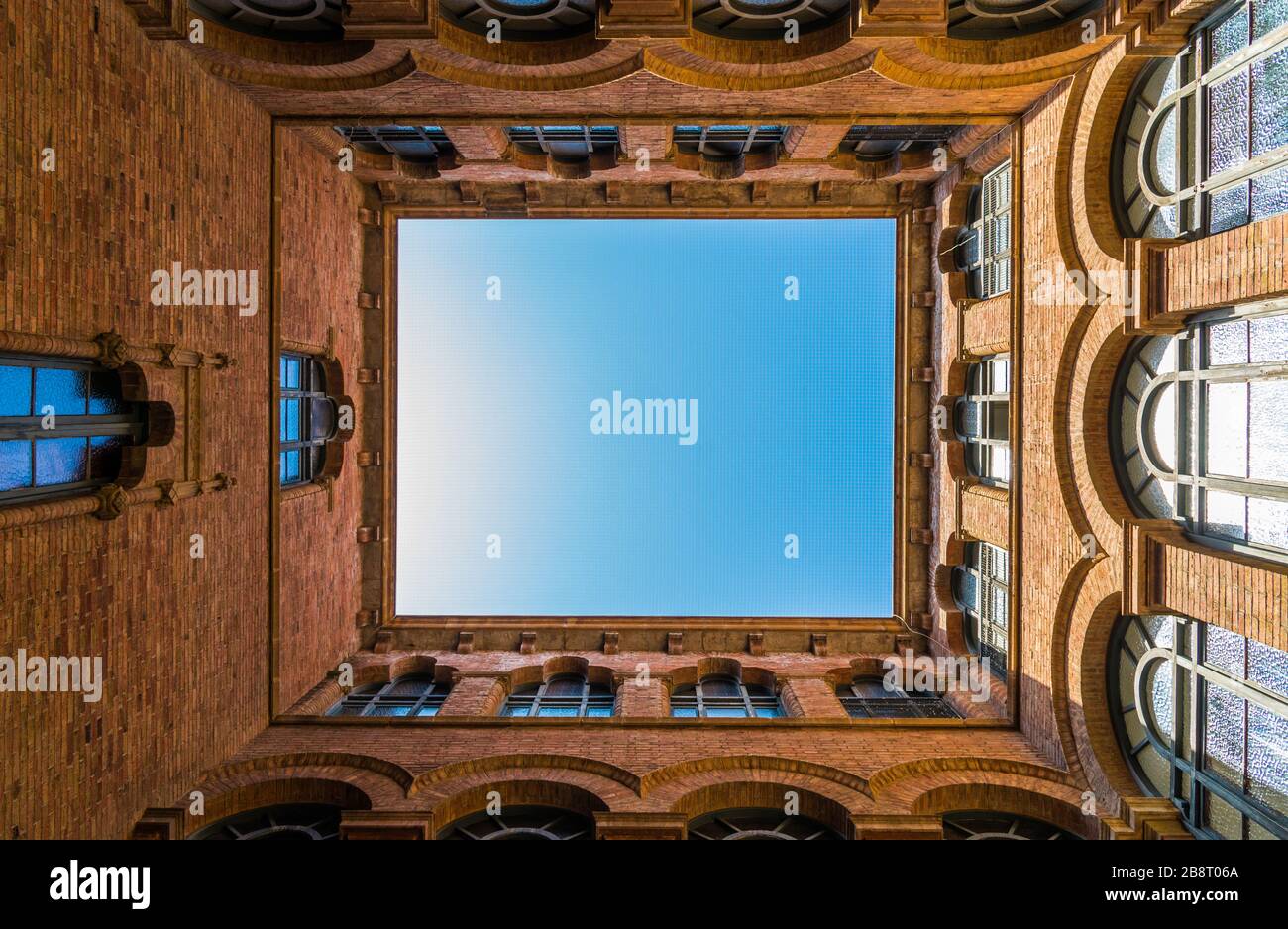 Upward view of geometrical architecture elements of a building Stock ...