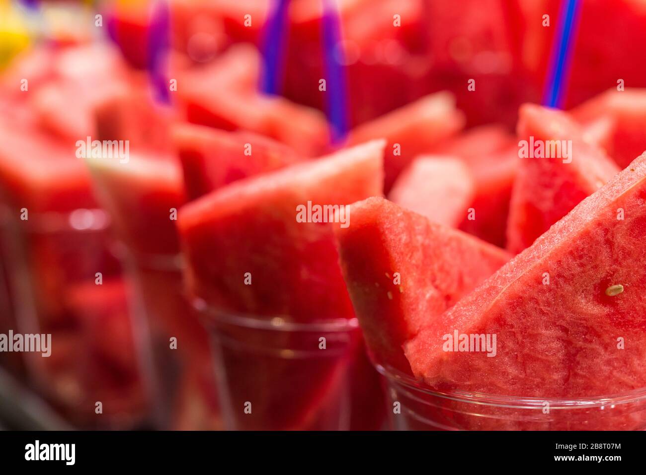Watermelon mix ready to eat at the farmers market stall Stock Photo - Alamy
