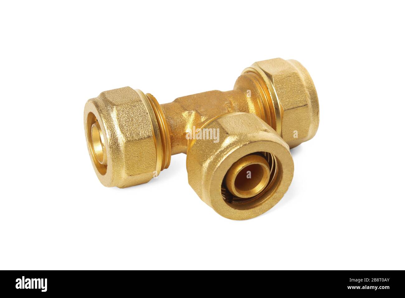 Bronze tee for plastic pipes isolated on white background Stock Photo ...