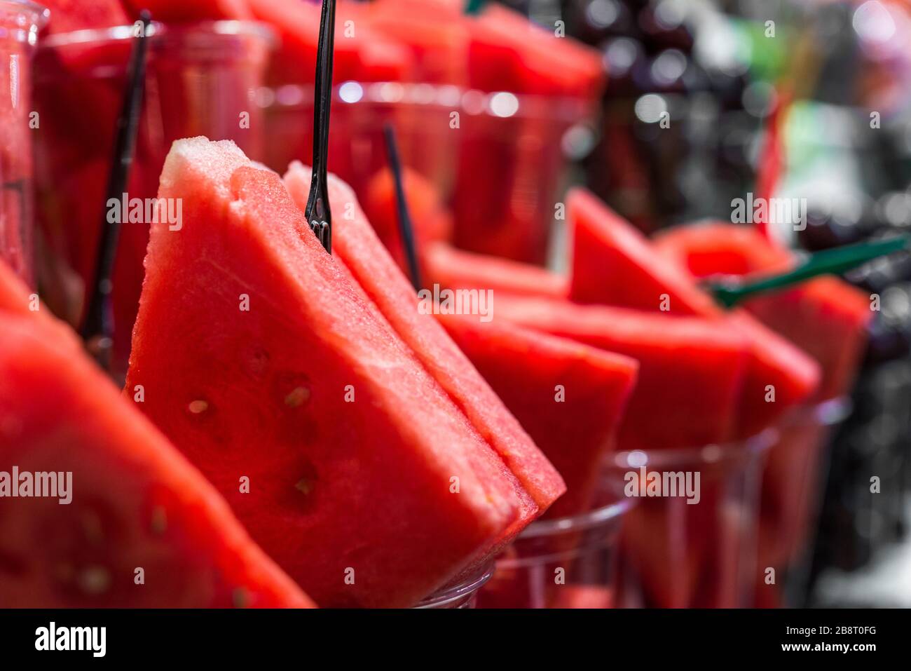 Watermelon mix ready to eat at the farmers market stall Stock Photo - Alamy