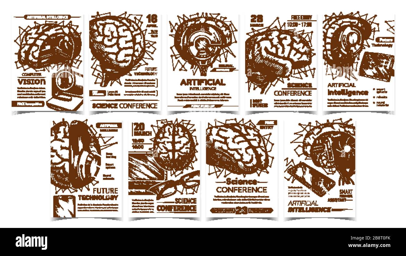 Future Technology Advertising Posters Set Vector Stock Vector Image ...