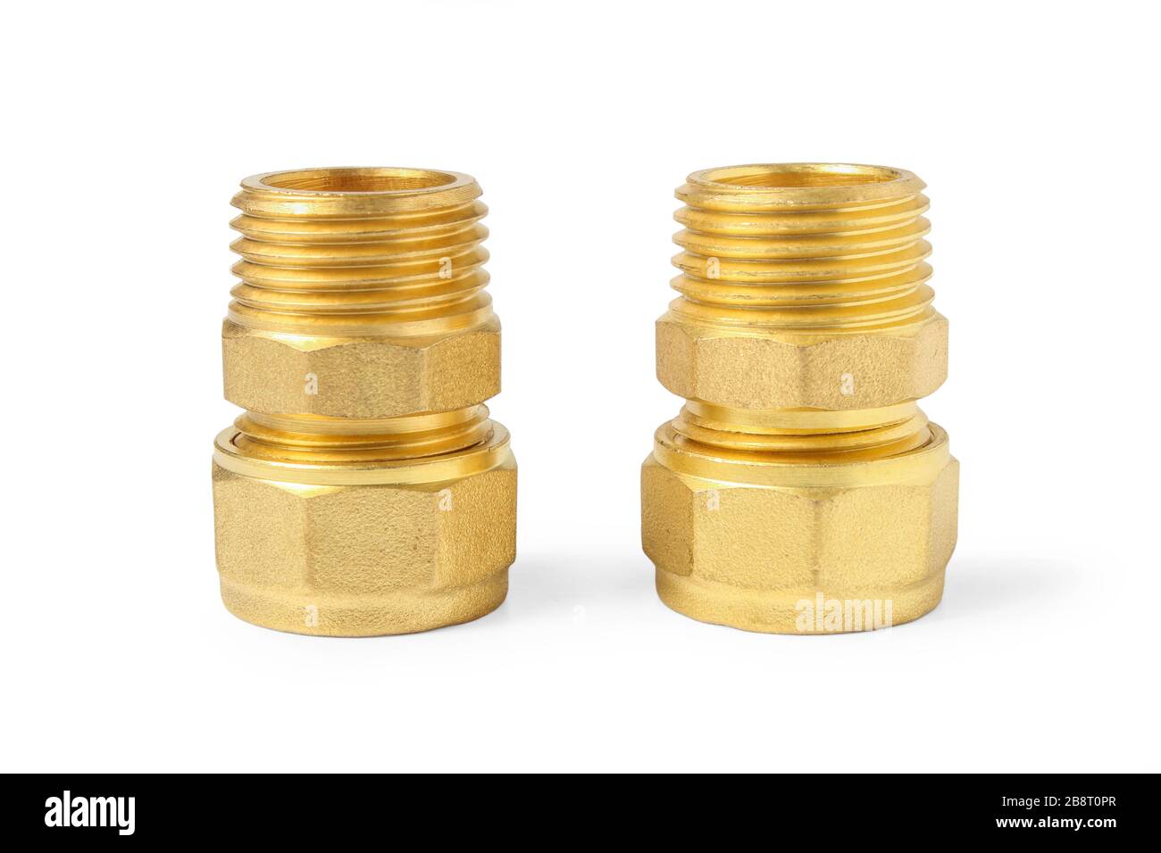 Bronze fittings for metal-plastic pipes installation isolated on white ...