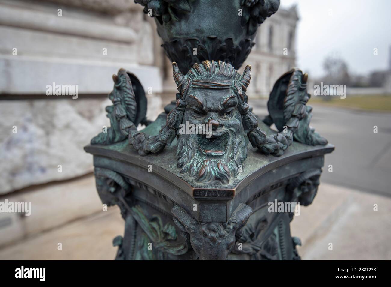 Vienna, Austria. Mascaron bronze statue Part of street lantern ...