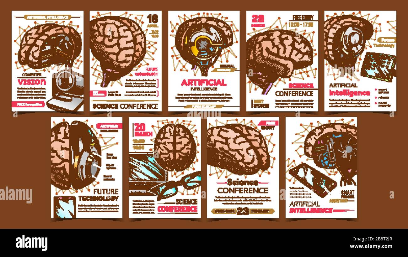 Future Technology Advertising Posters Set Vector Stock Vector Image ...