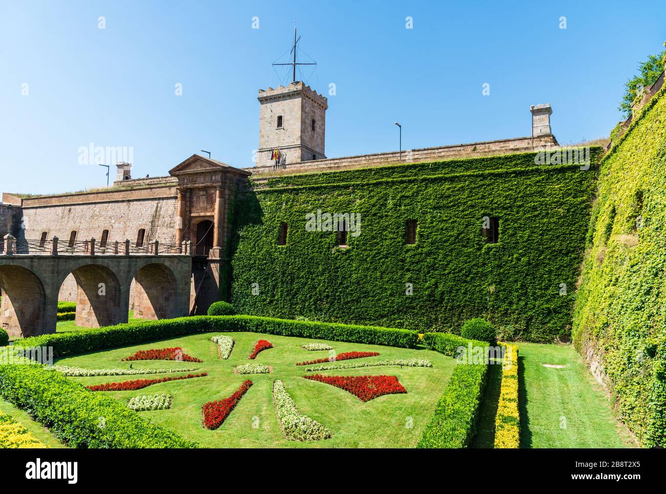 Wide angle photo of Montjuic castle in Barcelona Stock Photo - Alamy