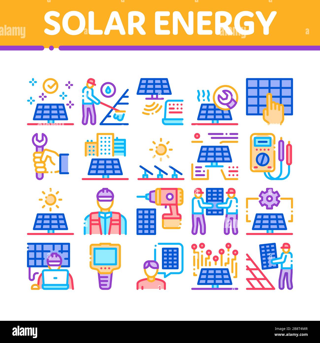 Solar Energy Technicians Collection Icons Set Vector Stock Vector Image ...