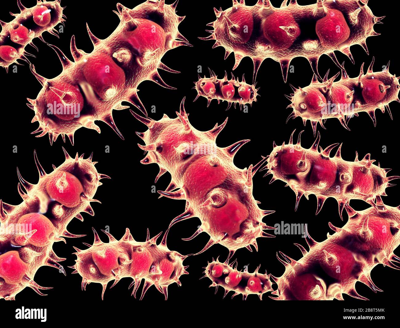 Viruses under microscope. Fast multiplication of bacteria. Infection ...