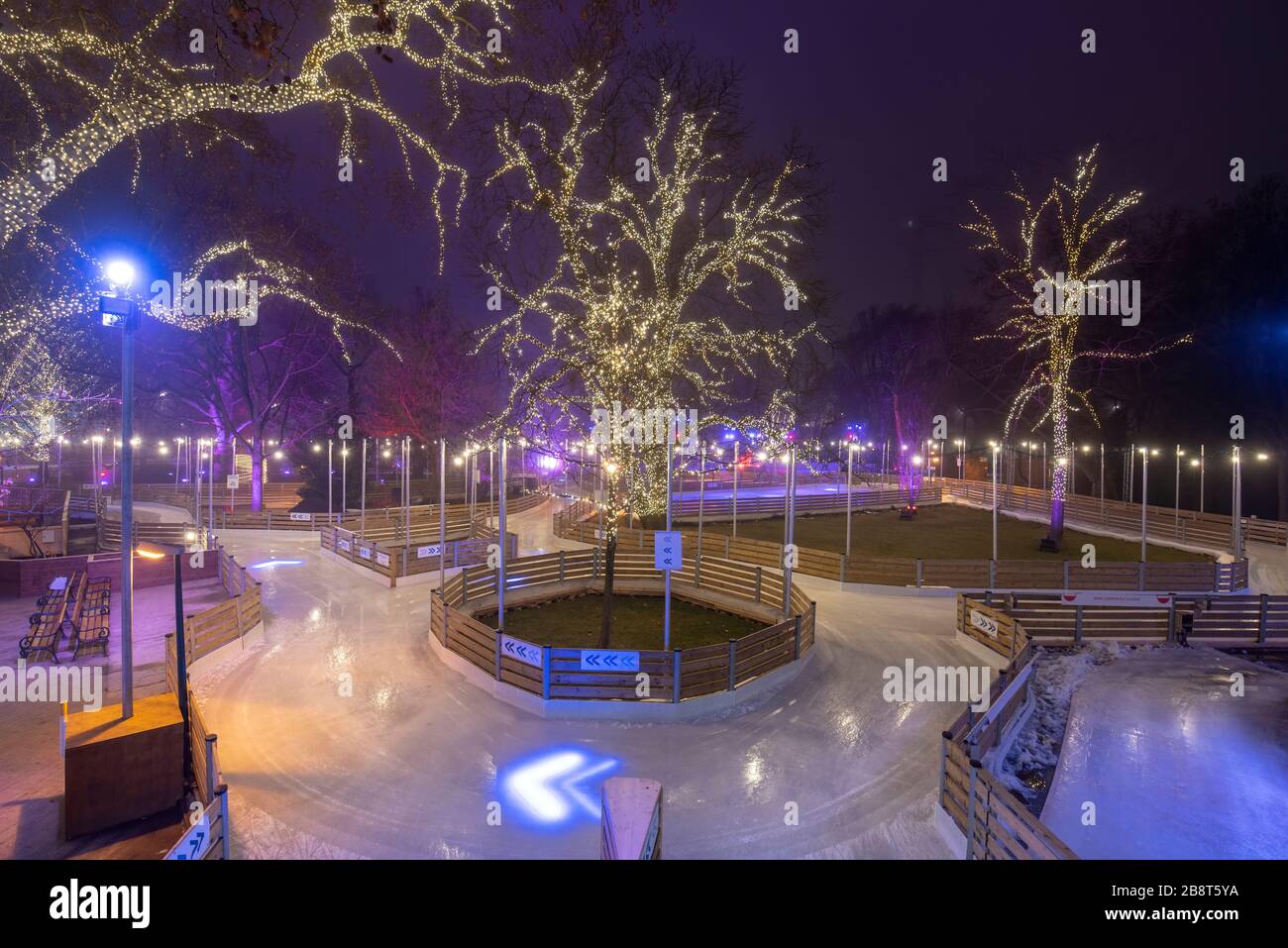 VIENNA, AUSTRIA. The Wiener Eistraum or ice rink at night. Front of the ...