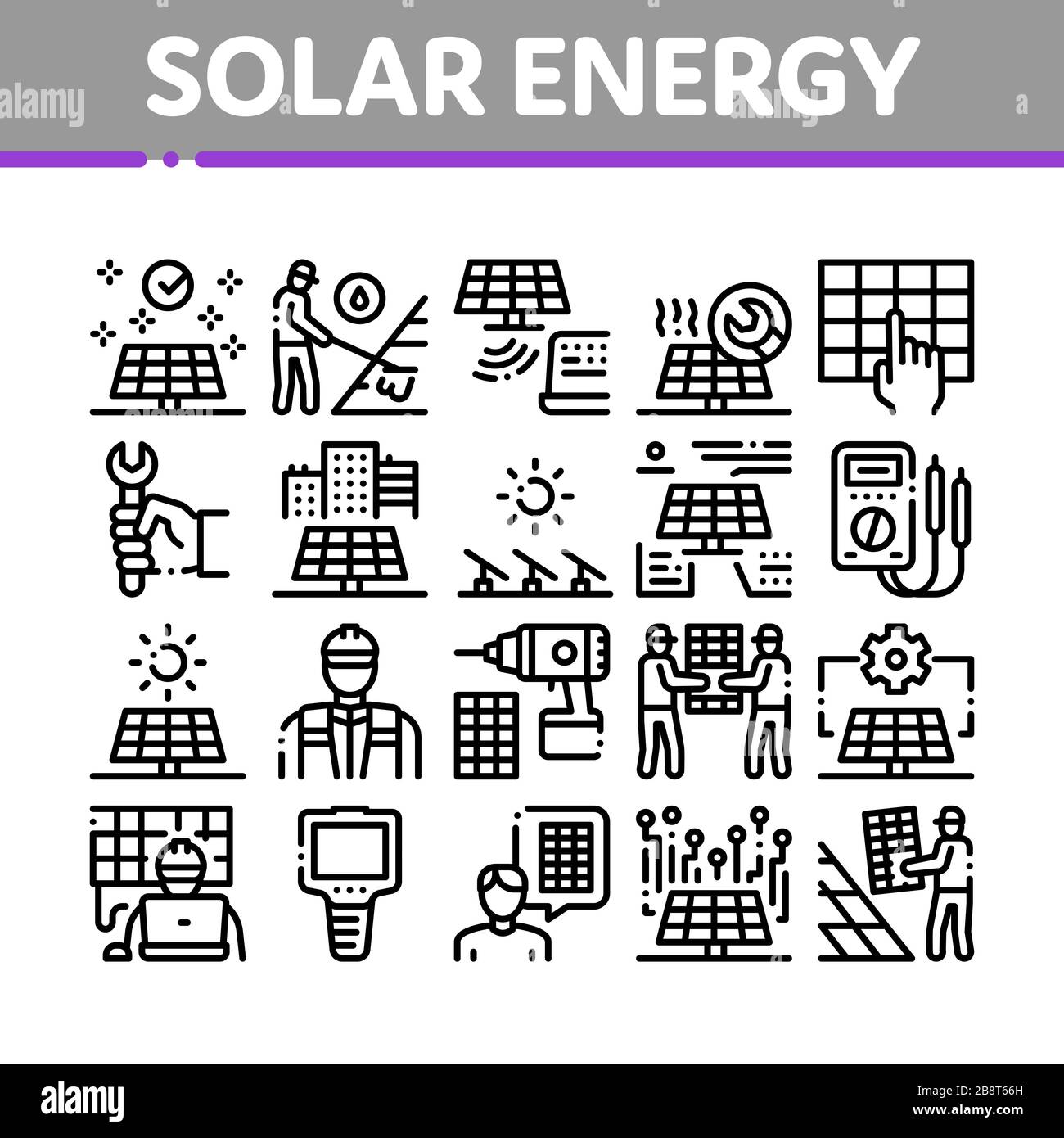 Solar Energy Technicians Collection Icons Set Vector Stock Vector Image ...