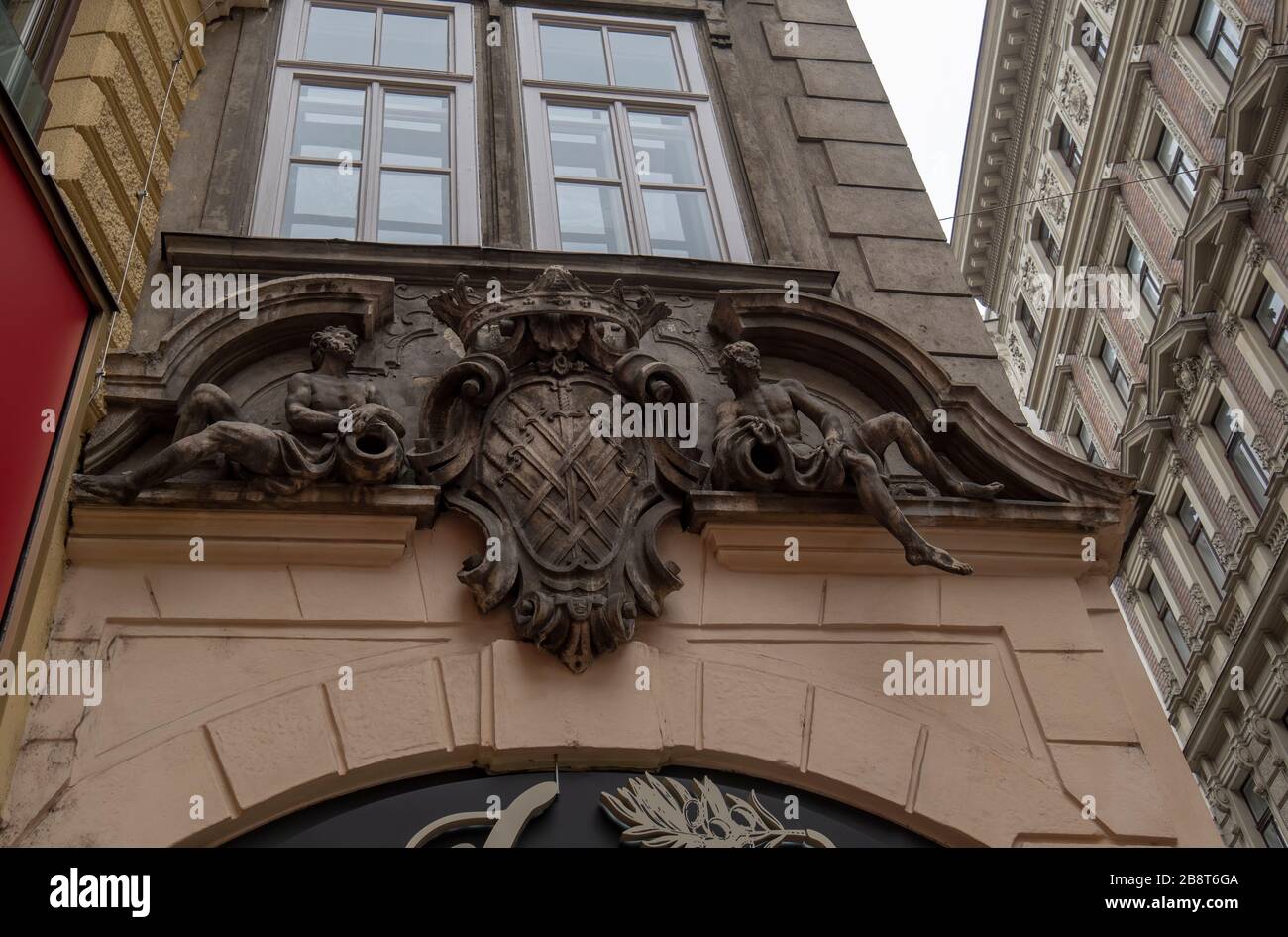 Facade of a historical building in the old town of Vienna, Austria ...