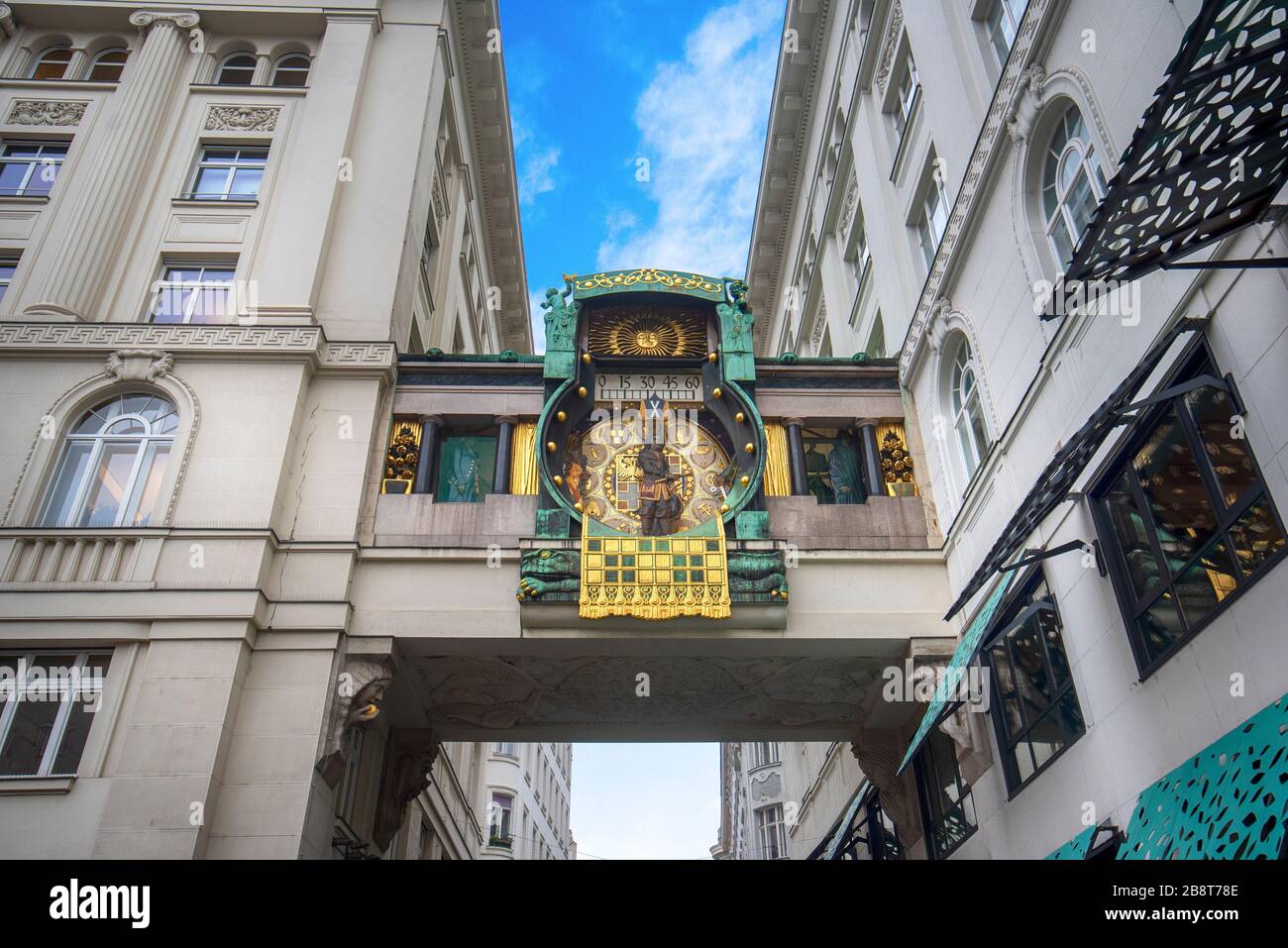 An astronomical clock Ankeruhr (Anker clock) in Vienna old town ...
