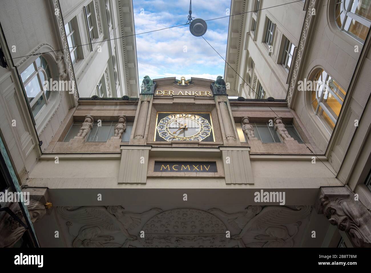 An astronomical clock Ankeruhr (Anker clock) in Vienna old town ...