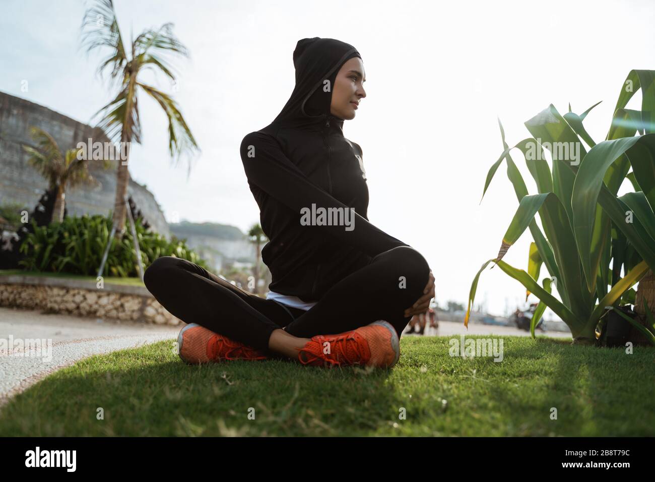 attractive sport muslim woman with hijab exercise outdoor Stock Photo ...