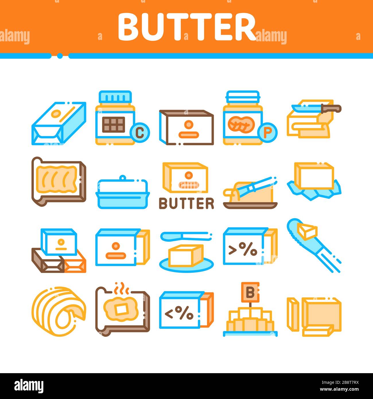 Butter Or Margarine Collection Icons Set Vector Stock Vector Image ...