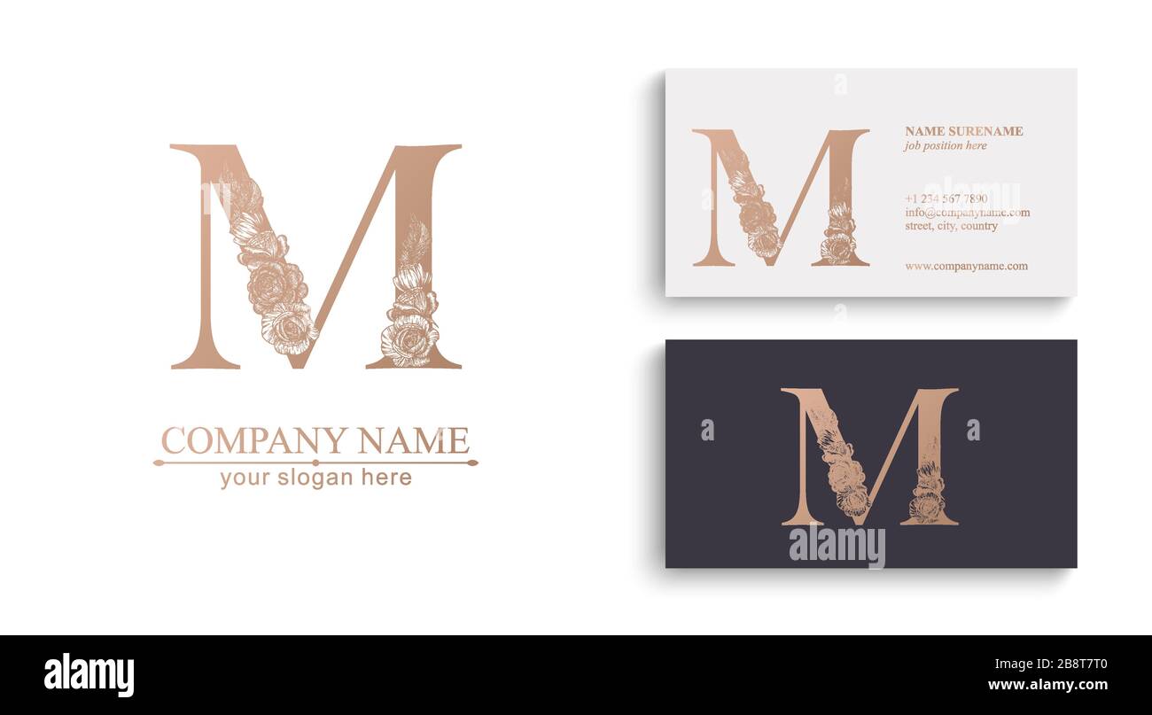 Letter M logo or monogram. For your business. Vector sign. Floral style ...