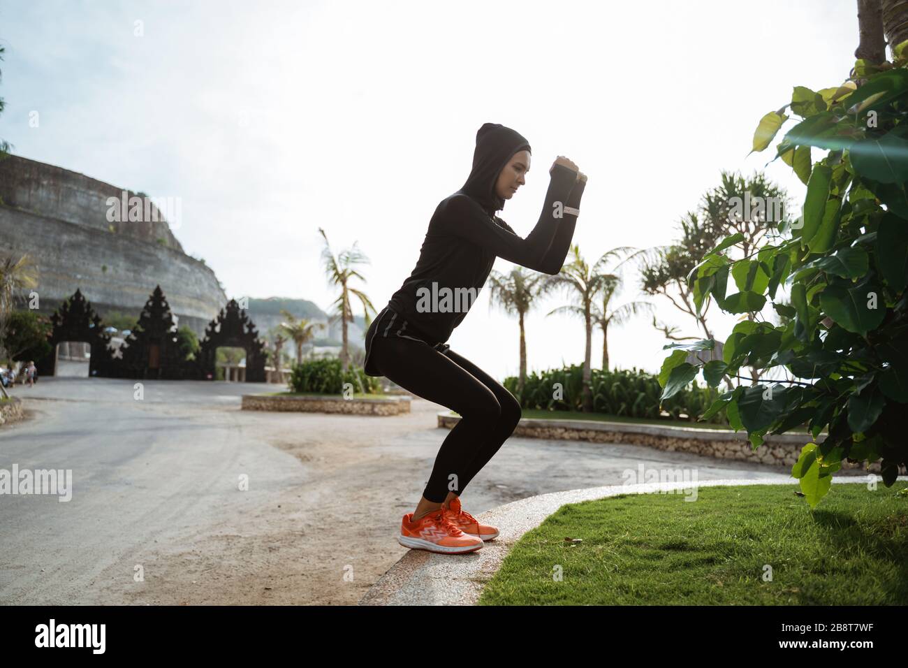 attractive sport muslim woman with hijab exercise outdoor Stock Photo ...