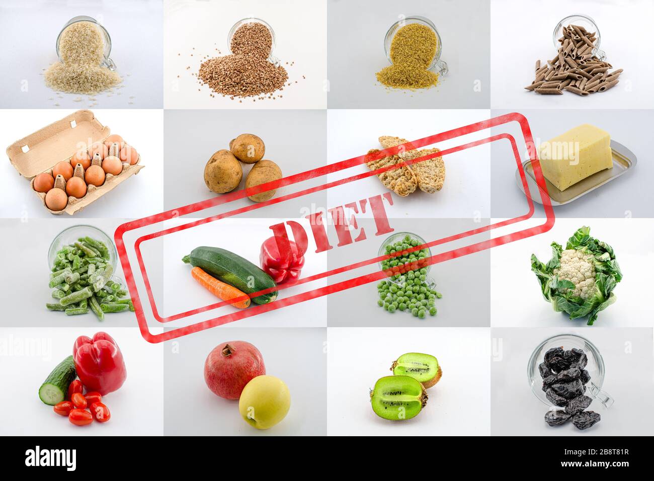 A mosaic or collage of variety of food squares with diet sign. Collage ...