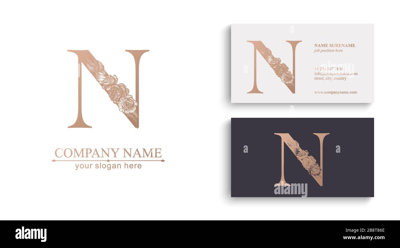 Letter N logo or monogram. For your business. Vector sign. Floral style ...