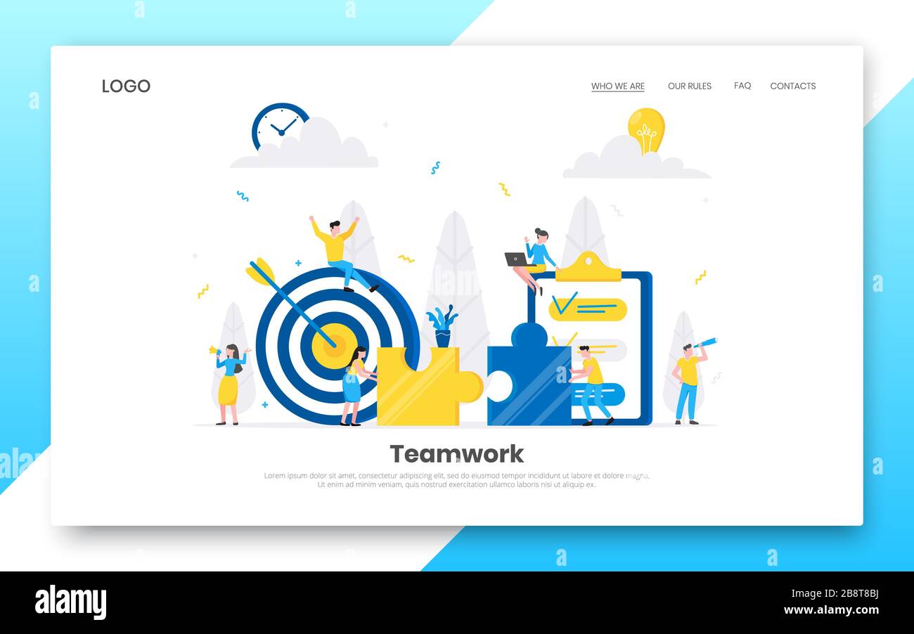 Teamwork concept with tiny people characters working together with big ...