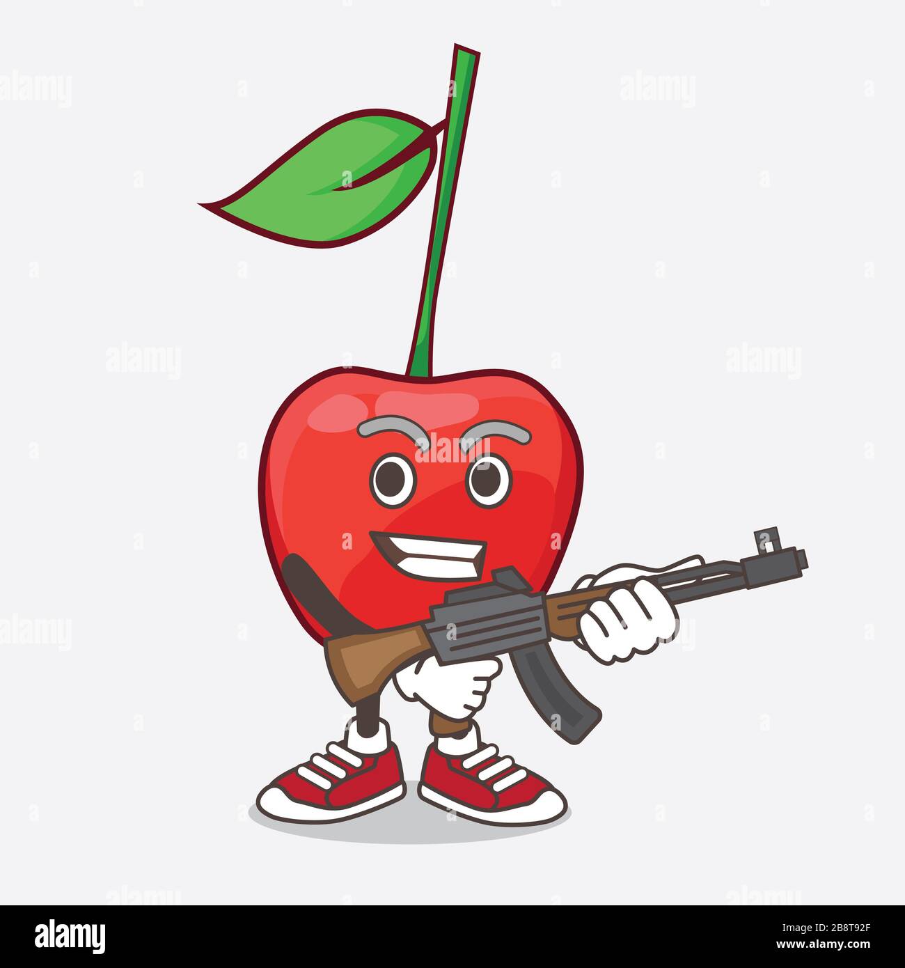 An illustration of Bing Cherry cartoon mascot character with assault ...