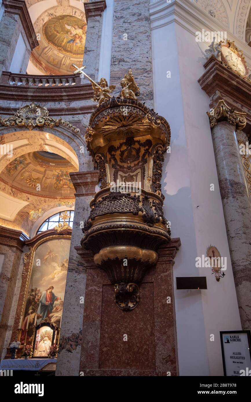 Vienna, Austria - Karlskirche or St. Charles Church interior. It is a ...
