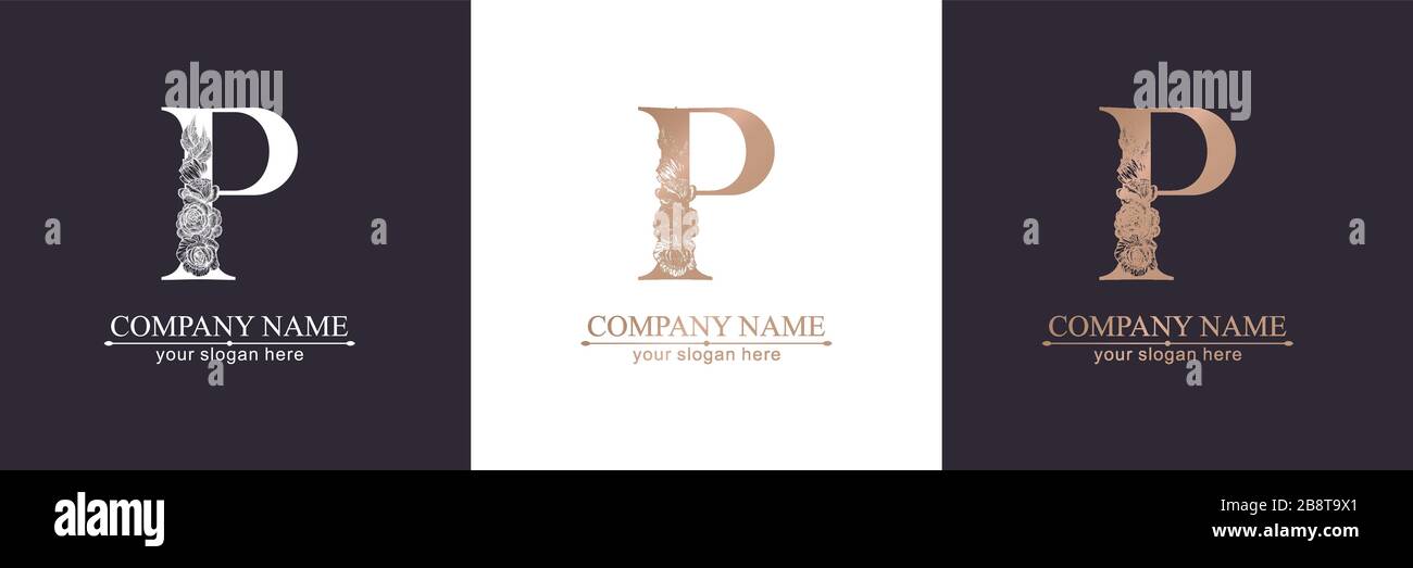 Letter P logo or monogram. For your business. Vector sign. Floral style ...